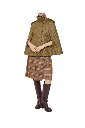 Burberry Quilted Cotton Heath Cape With Shearling Collar