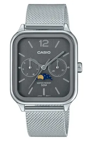 Casio Moonphase Mesh Strap Watch - Silver