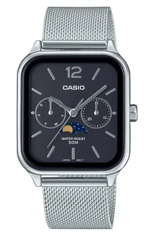Casio Moonphase Mesh Strap Watch - Silver/black
