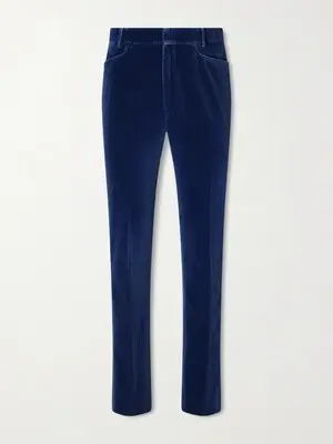 TOM FORD Tapered Cotton-velvet Tuxedo Trousers - Blue