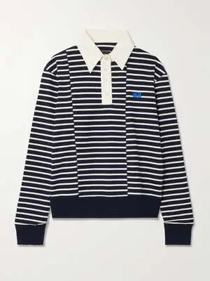 WALES BONNER Reflect Embroidered Striped Polo Shirt