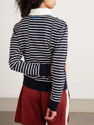 WALES BONNER Reflect Embroidered Striped Polo Shirt