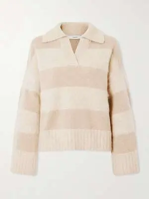 JOSEPH Striped Brushed Polo Shirt - Beige