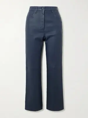 JOSEPH Duke Cropped Leather Flared Pants - Blue