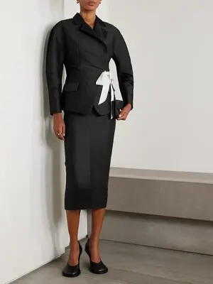 LANVIN Belted Textured-satin Jacket - Black