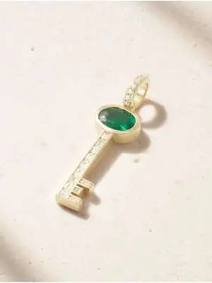 Jacquie Aiche 14-karat Gold, Emerald, And Diamond Key Pendant - Green