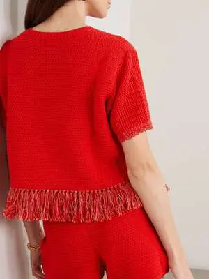 Escvdo Amada Cropped Fringed Crocheted Cotton Top