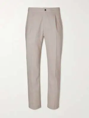 Dunhill Tapered Super 130s Wool Trousers - Stone