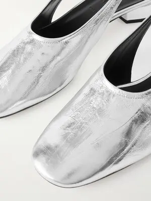 AeydĒ Dua Metallic Crinkled-leather Slingback Pumps - Silver