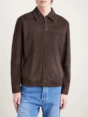 Canali Woven Suede Jacket - Brown