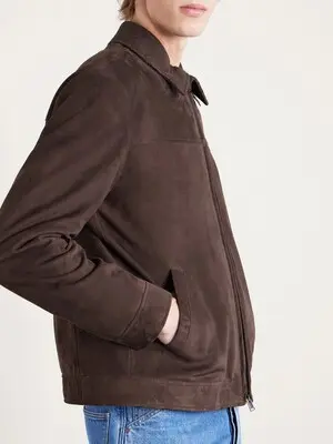 Canali Woven Suede Jacket - Brown