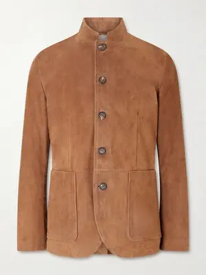 Eleventy Slim-fit Mandarin Collar Suede Jacket