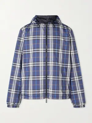 Burberry Hooded Checked Shell Jacket - Blue