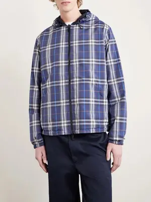 Burberry Hooded Checked Shell Jacket - Blue