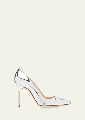 Manolo Blahnik 105mm BB Metallic Leather Pumps - Silver