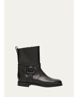 Manolo Blahnik Calica Leather Moto Ankle Boots - Black