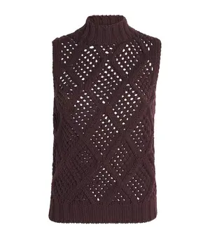 Eleventy Wool Openwork-cable Knit Sweater Vest