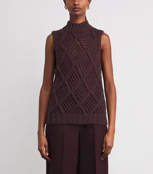Eleventy Wool Openwork-cable Knit Sweater Vest
