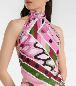 Emilio Pucci Vivara Halterneck Silk Satin Top