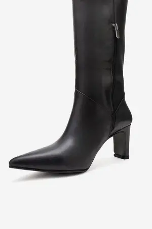 FOREVER & ALWAYS SHOES Merla Leather Block Heel Boots - Black