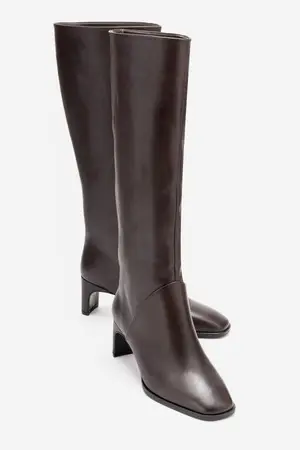 FOREVER & ALWAYS SHOES Leather Block Heel Knee High Boots - Brown