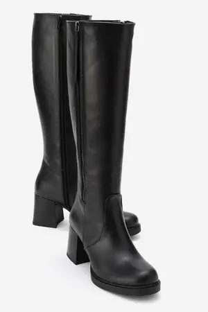 FOREVER & ALWAYS SHOES Lensa Leather Block Heel Boots - Black