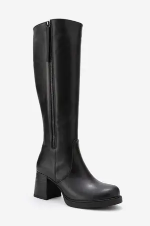 FOREVER & ALWAYS SHOES Lensa Leather Block Heel Boots - Black