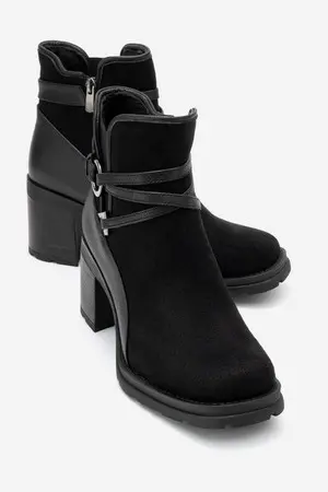 PROLOGUE SHOES Wern Block Heel Ankle Boots - Black Suede
