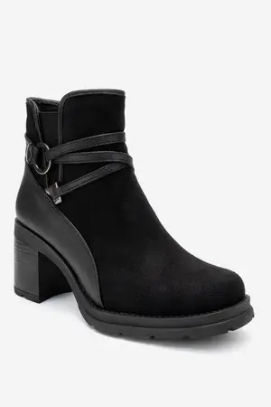 PROLOGUE SHOES Wern Block Heel Ankle Boots - Black Suede