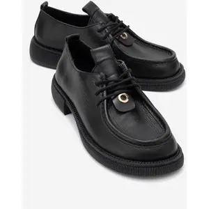 FOREVER & ALWAYS SHOES Band Leather Lace-up Loafer - Black