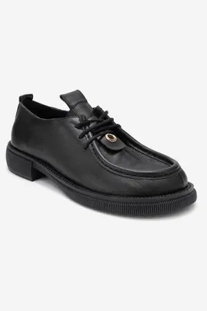 FOREVER & ALWAYS SHOES Band Leather Lace-up Loafer - Black