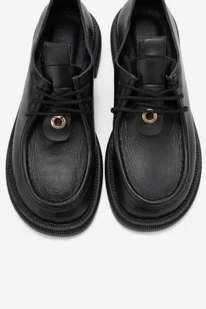 FOREVER & ALWAYS SHOES Band Leather Lace-up Loafer - Black