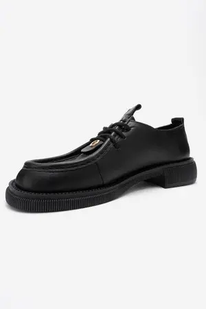 FOREVER & ALWAYS SHOES Band Leather Lace-up Loafer - Black