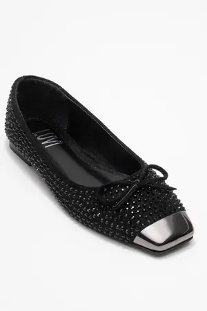PROLOGUE SHOES Abra Bow Ballet Flat - Black Suede