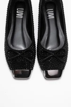 PROLOGUE SHOES Abra Bow Ballet Flat - Black Suede