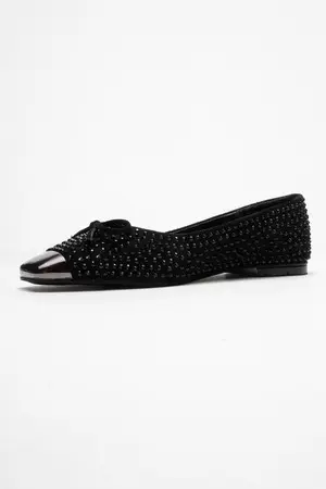 PROLOGUE SHOES Abra Bow Ballet Flat - Black Suede