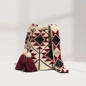 ONE THREAD COLLECTIVE Girasol Crochet Cross-body Bag - Beige + Burgundy