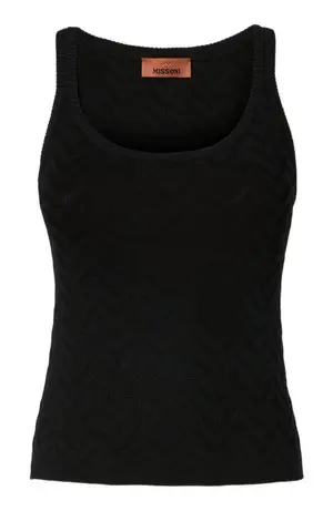 Missoni Stretch Cotton-viscose Tank Top With Chevron Pattern - Black
