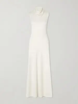 TOM FORD Draped Wool-blend Piqué Maxi Dress - Off-white