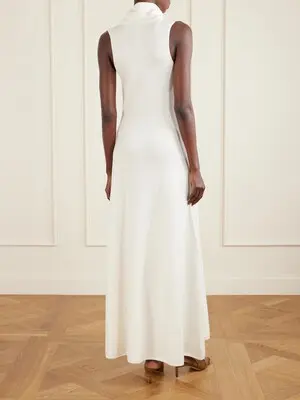 TOM FORD Draped Wool-blend Piqué Maxi Dress - Off-white