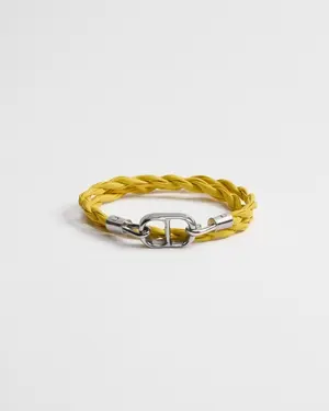 Dior Cd Icon Woven Leather Double Bracelet - Yellow Calfskin And Silver-finish Brass