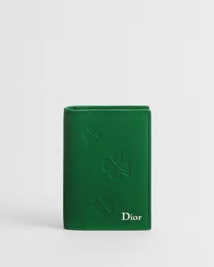 Dior Bifold Card Holder - Bright Green Dior Clover Embossed Calfskin