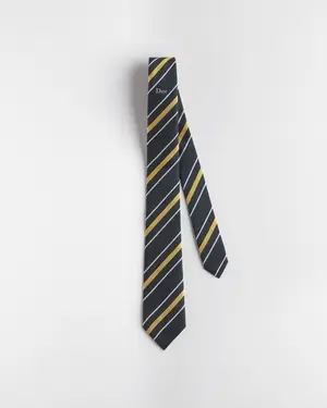 Dior Striped Jacquard Tie - Navy Blue, Yellow And Light Gray Silk