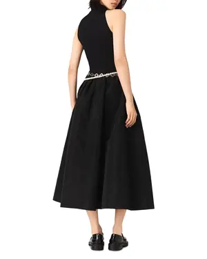 Maje Mixed Media Taffeta Midi Dress