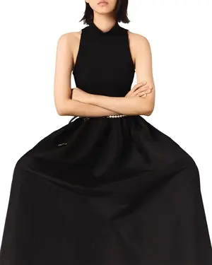 Maje Mixed Media Taffeta Midi Dress