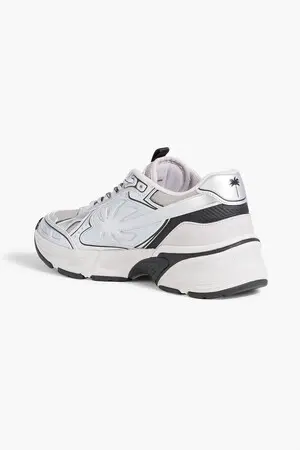 Palm Angels Metallic Leather And Mesh Sneakers - Silver