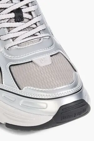 Palm Angels Metallic Leather And Mesh Sneakers - Silver
