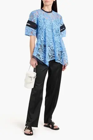 3.1 Phillip Lim Cotton-twill And Corded Lace Top - Sky Blue