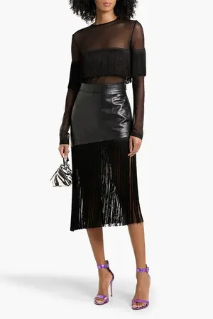 Norma Kamali Fringed Stretch-mesh Top