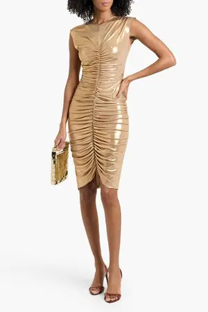 Norma Kamali Ruched Stretch-lamé Dress
